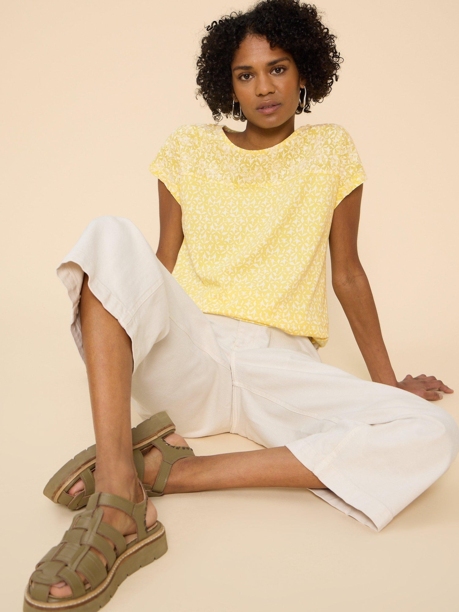 Anthea Besticktes Top - Yellow Pr - 52 | White Stuff