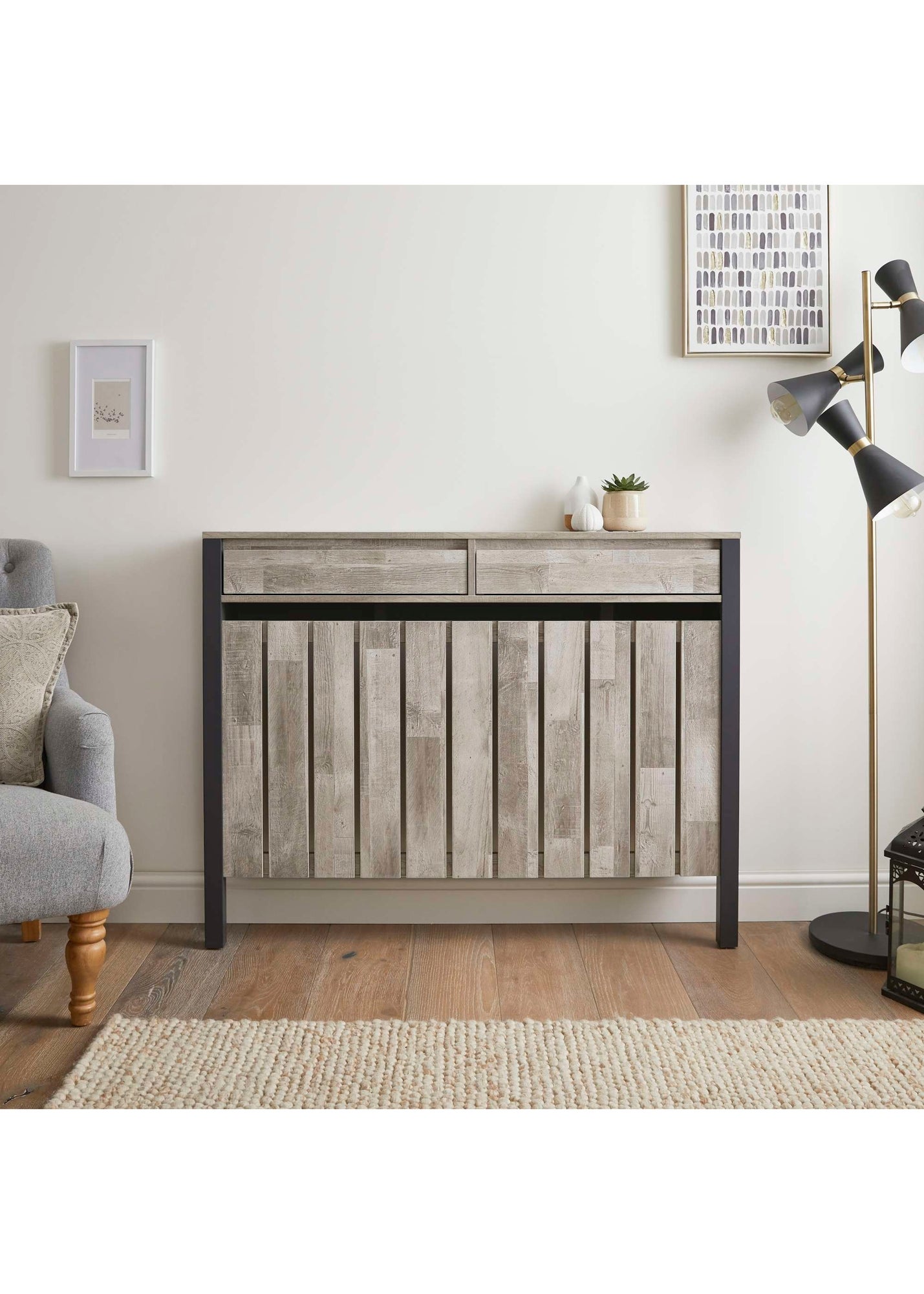 Lloyd Pascal Grey Madley Radiator Cover with 2 Drawers - One Size