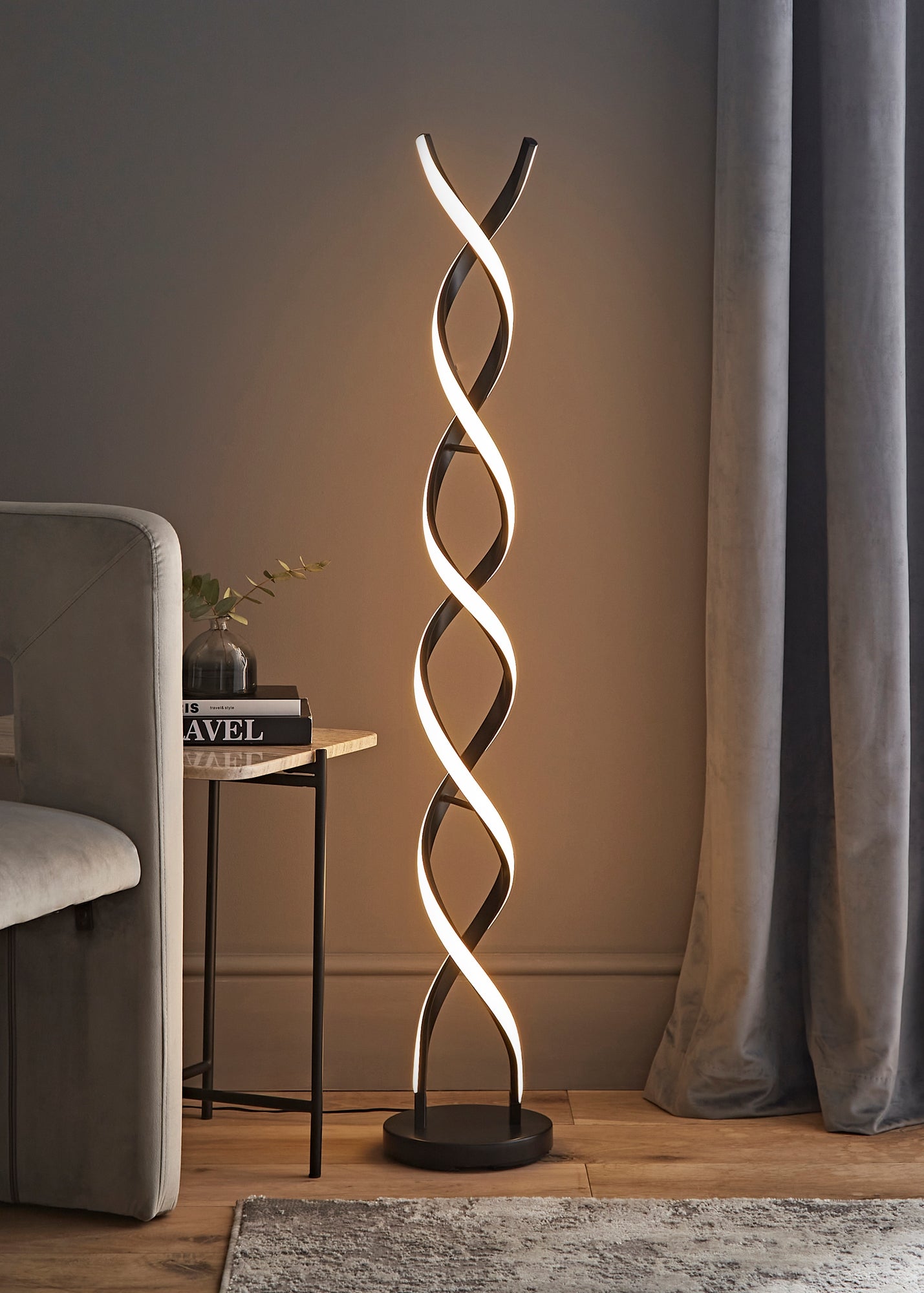 ValueLights Infinity Matt Black Double Twist Integrated LED Floor Lamp ...