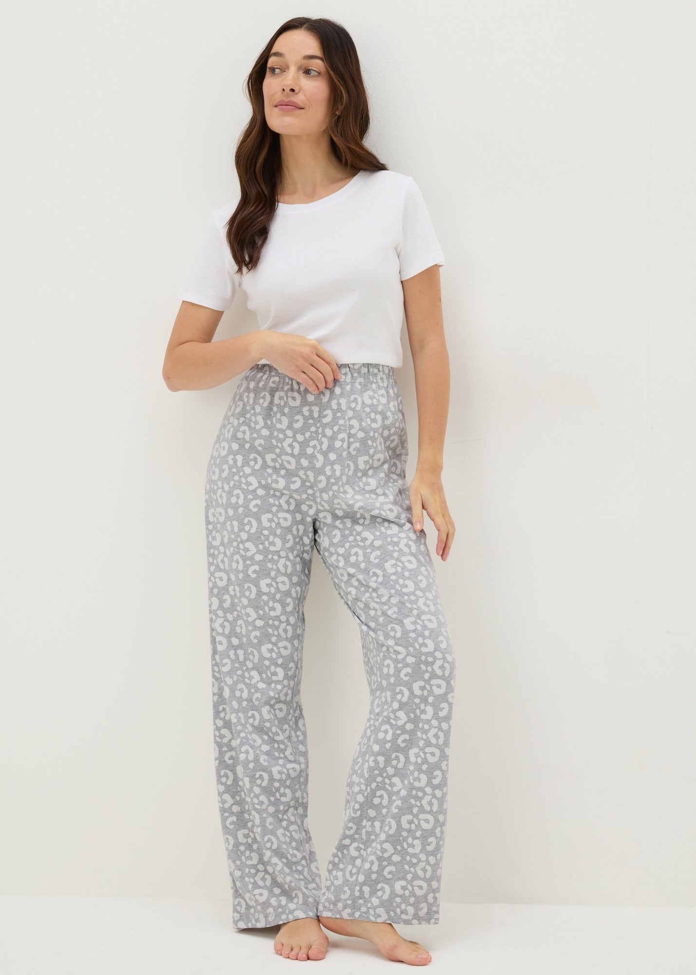 Grey Leopard Wide Leg Pyjama Bottoms - Small