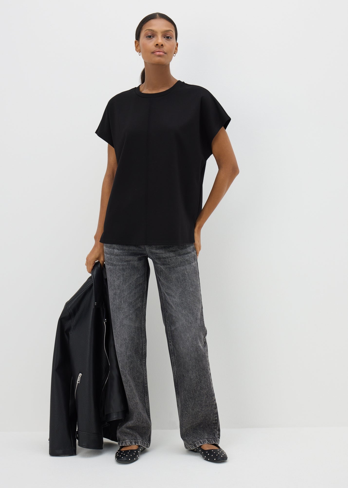 Black Short Sleeve Ponte Top - Small