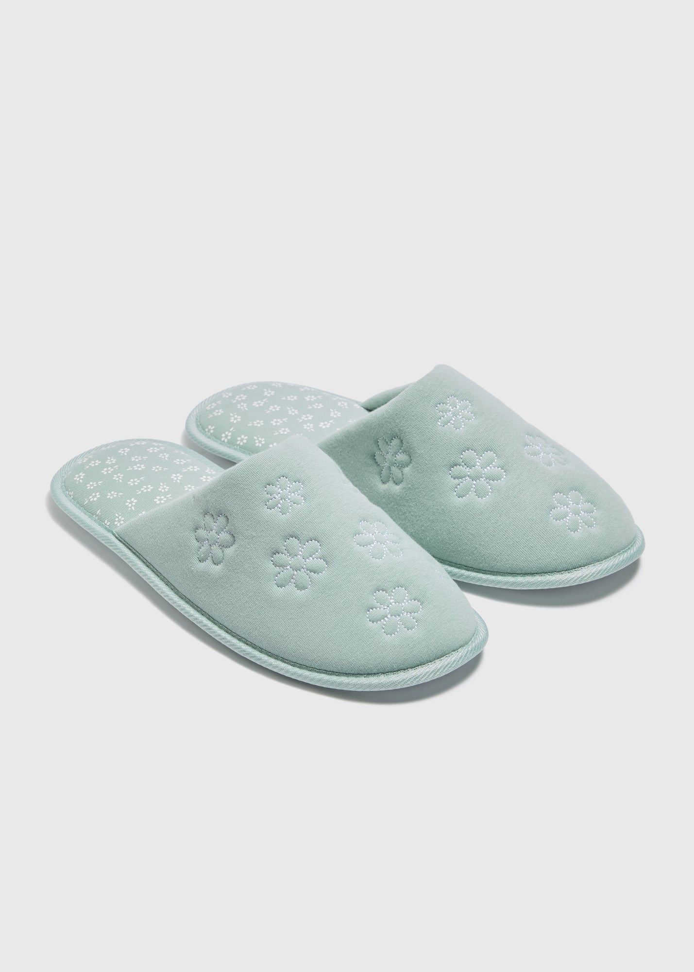 Green Flower Embossed Mule Slippers - Small