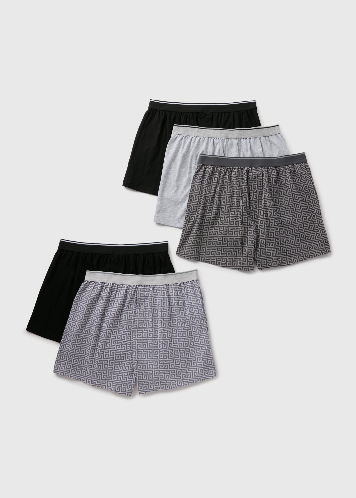 5 Pack Grey Mono Patterned Loose Fit Boxers - Small