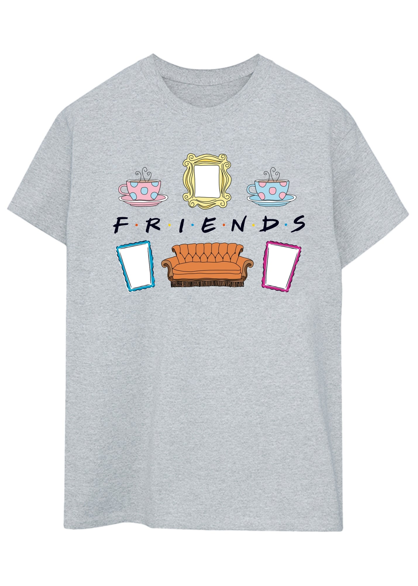 Friends Logo Icons Heather Grey Boyfriend Fit T-Shirt - L | Matalan
