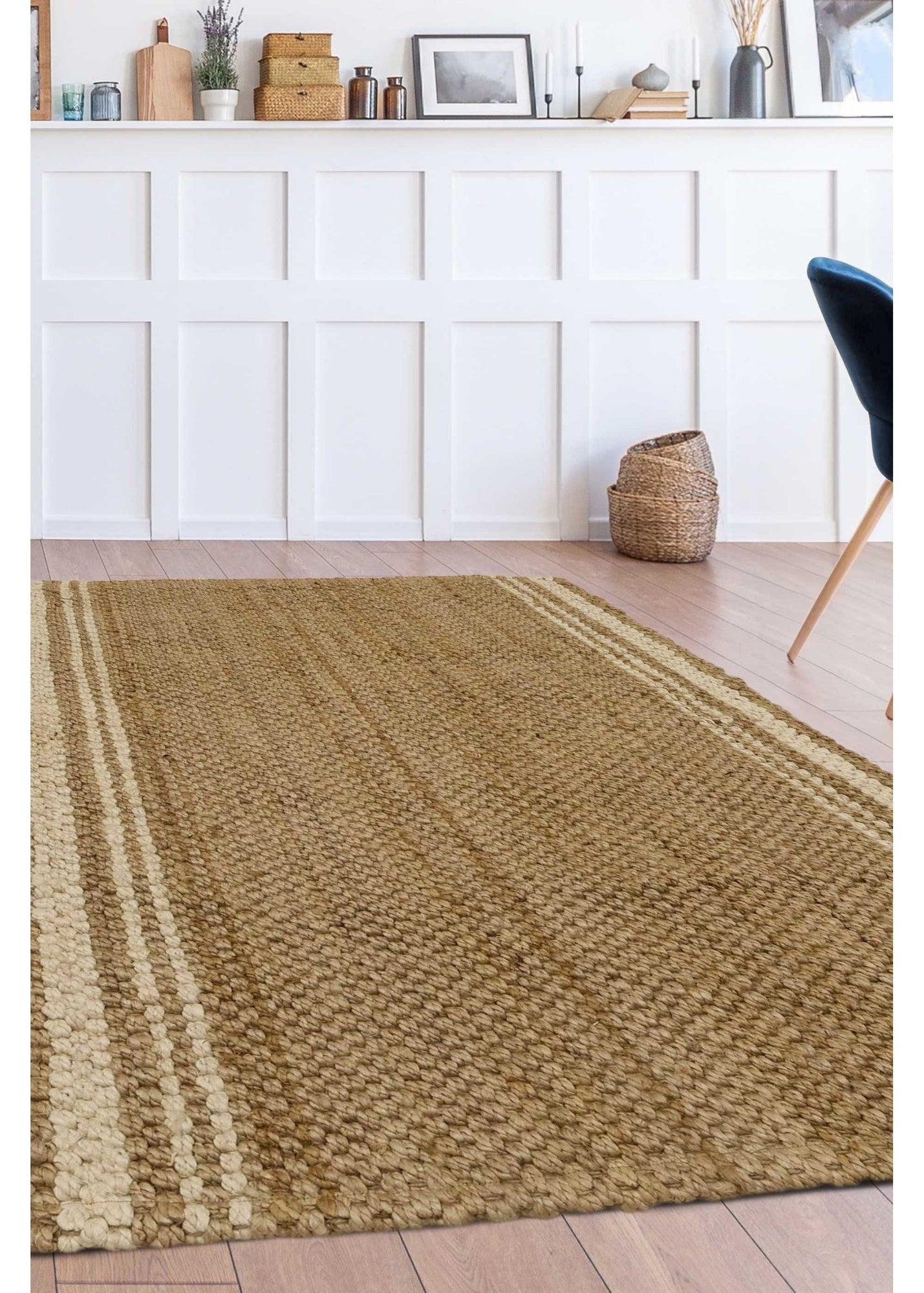 Relay Jute Stripe Natural Beige Runner - 100 x 150 | Matalan