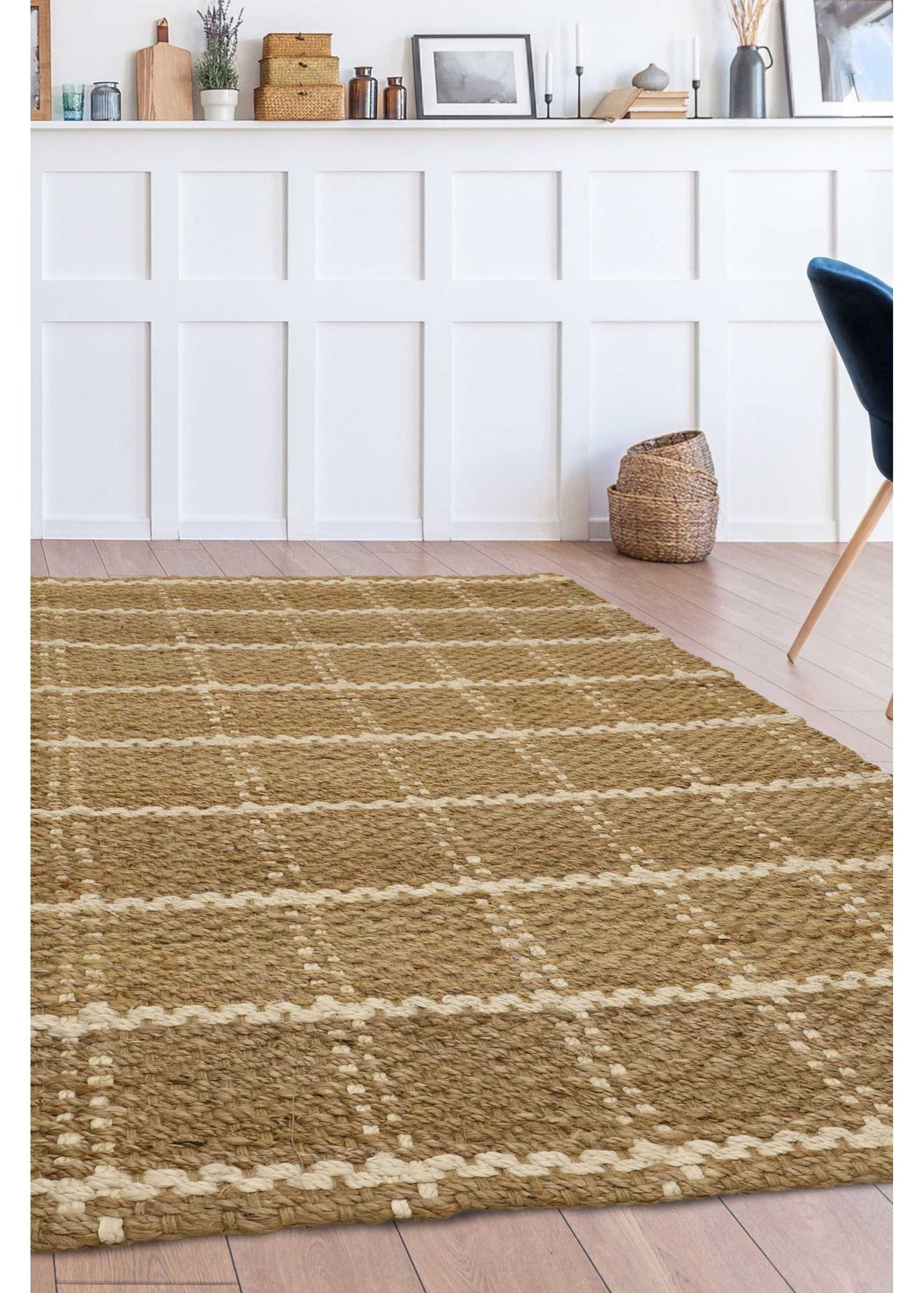 Relay Jute Check Natural Beige Rug - 100 x 150 | Matalan