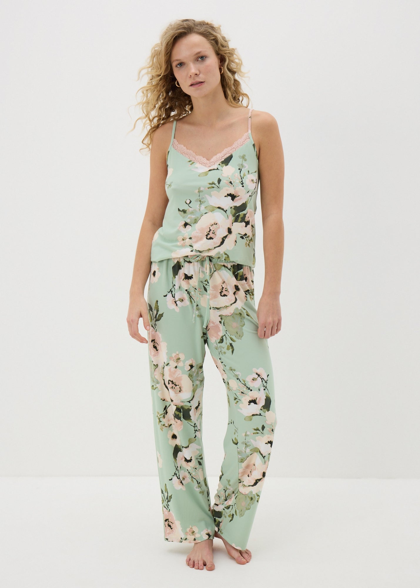 Sage Green Floral Soft Touch Pyjama Bottoms - Extra small