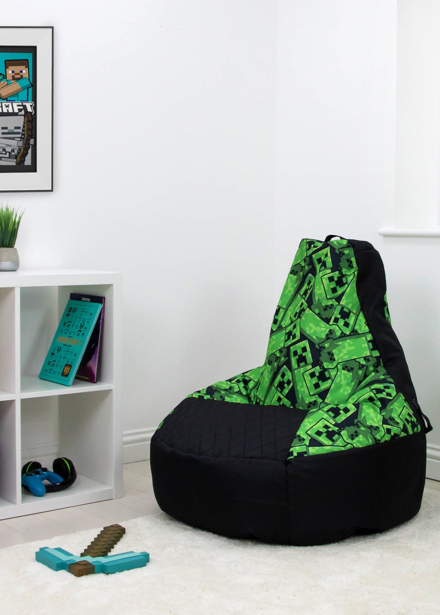 Minecraft High Back Green Lounging Gaming Bean Chair - One Size
