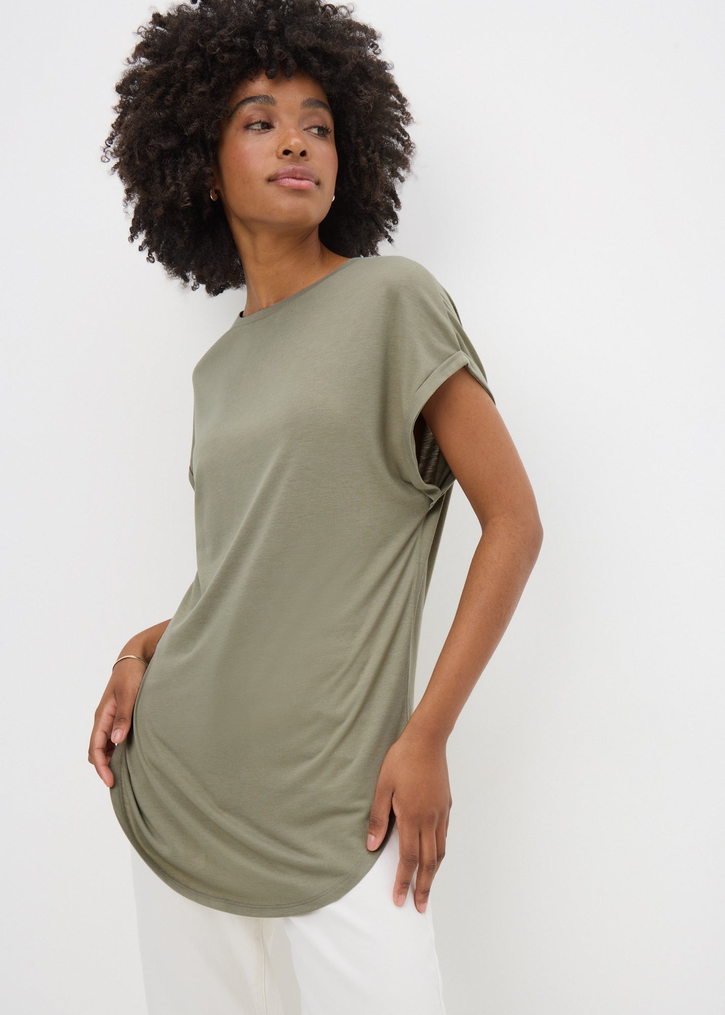 Khaki Longline T-Shirt - Small