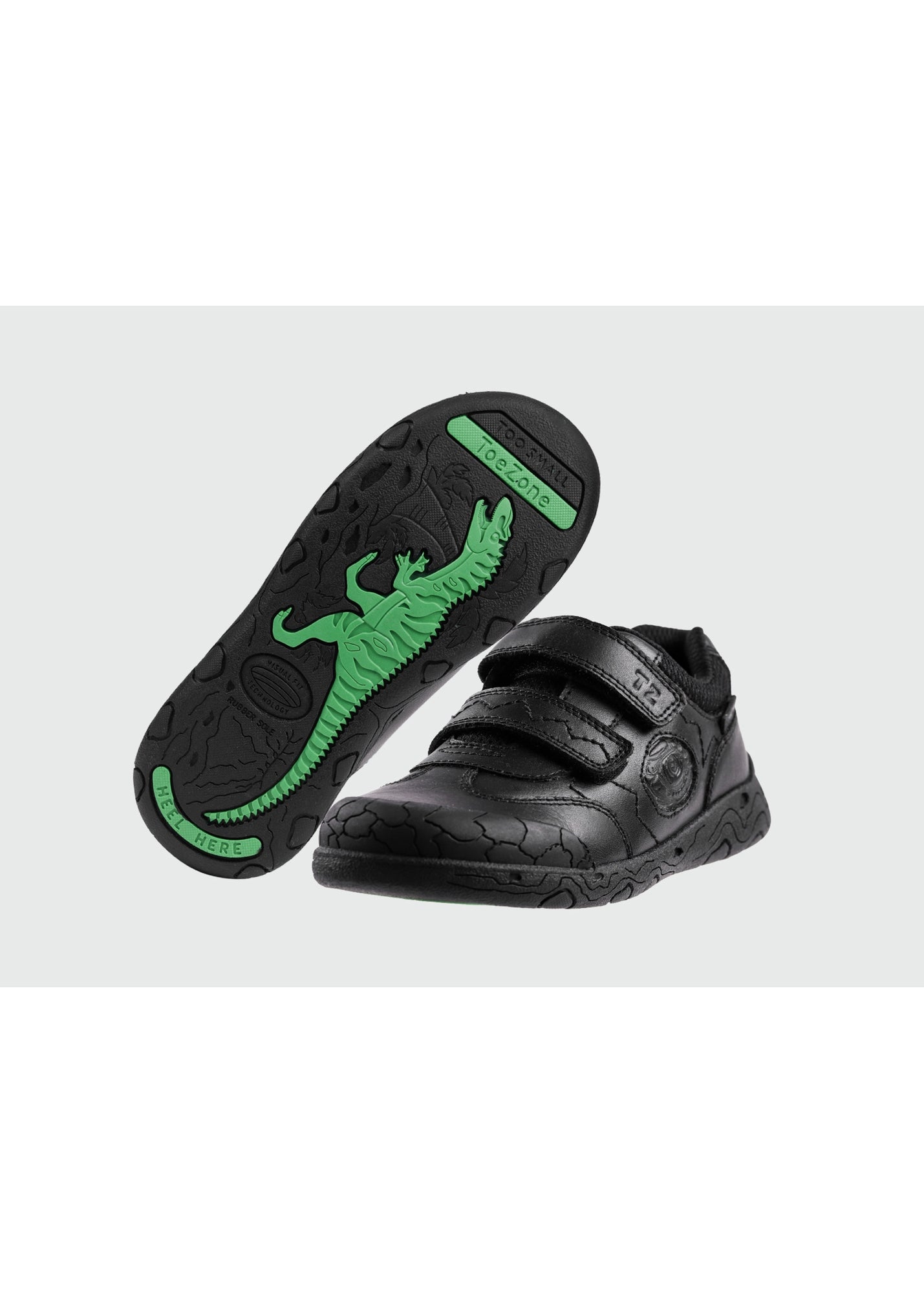 ToeZone Boys Black Luca Dinosaur Rip Tape School Shoes - Size 13 Infants