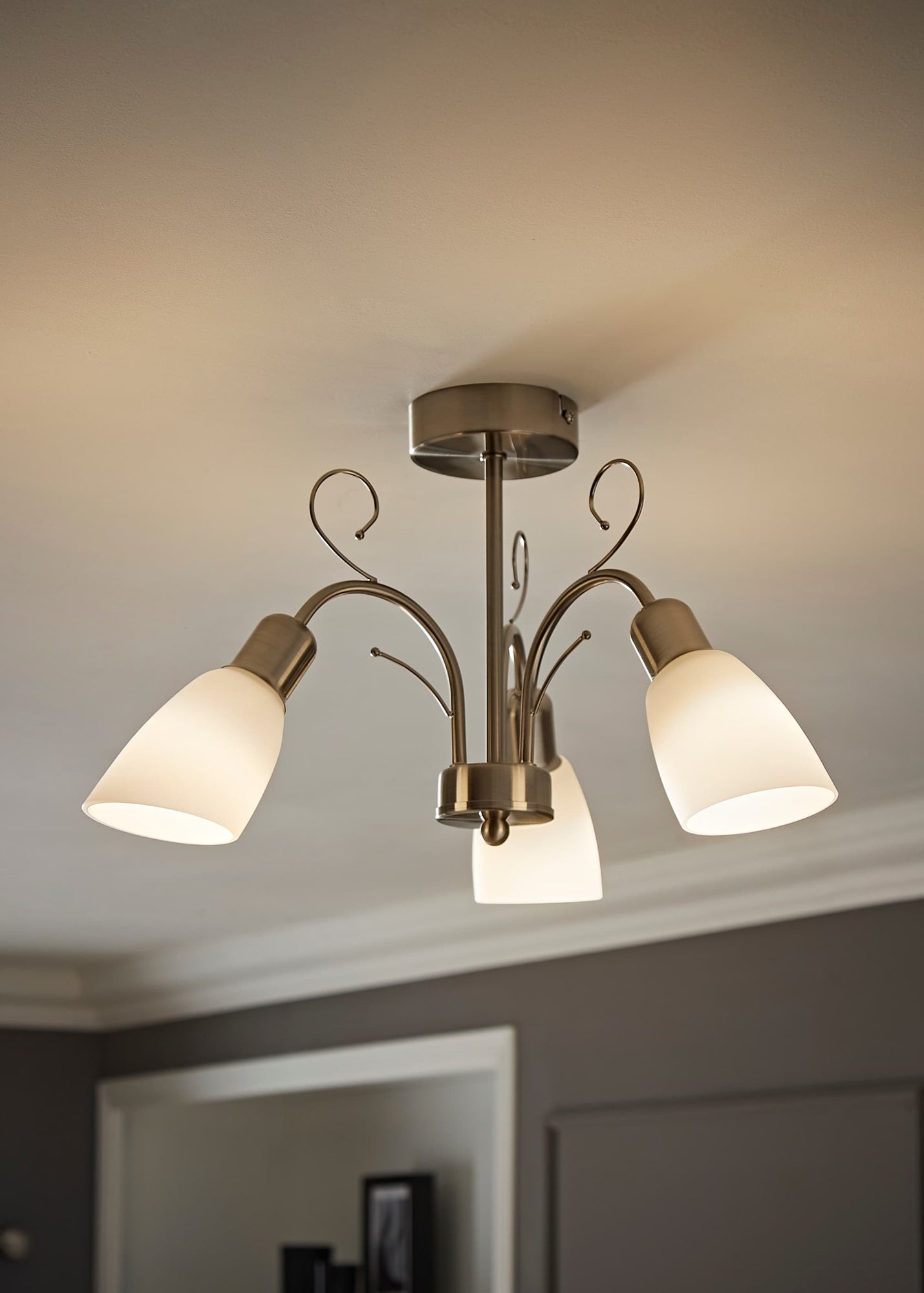 ValueLights Newlyn Brushed Chrome 3 Way Frosted Glass Ceiling Light ...