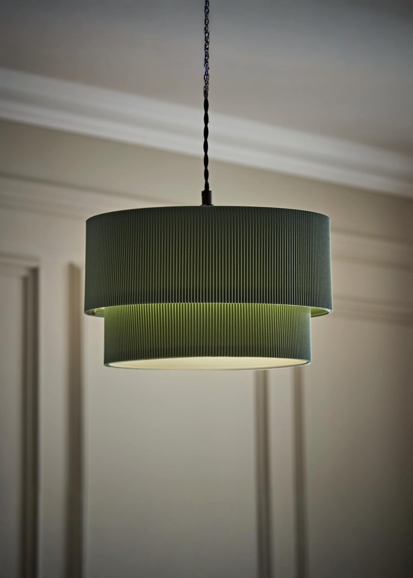 ValueLights Mason Moss Green 2 Tier Crinkle Easy Fit Ceiling Lampshade ...