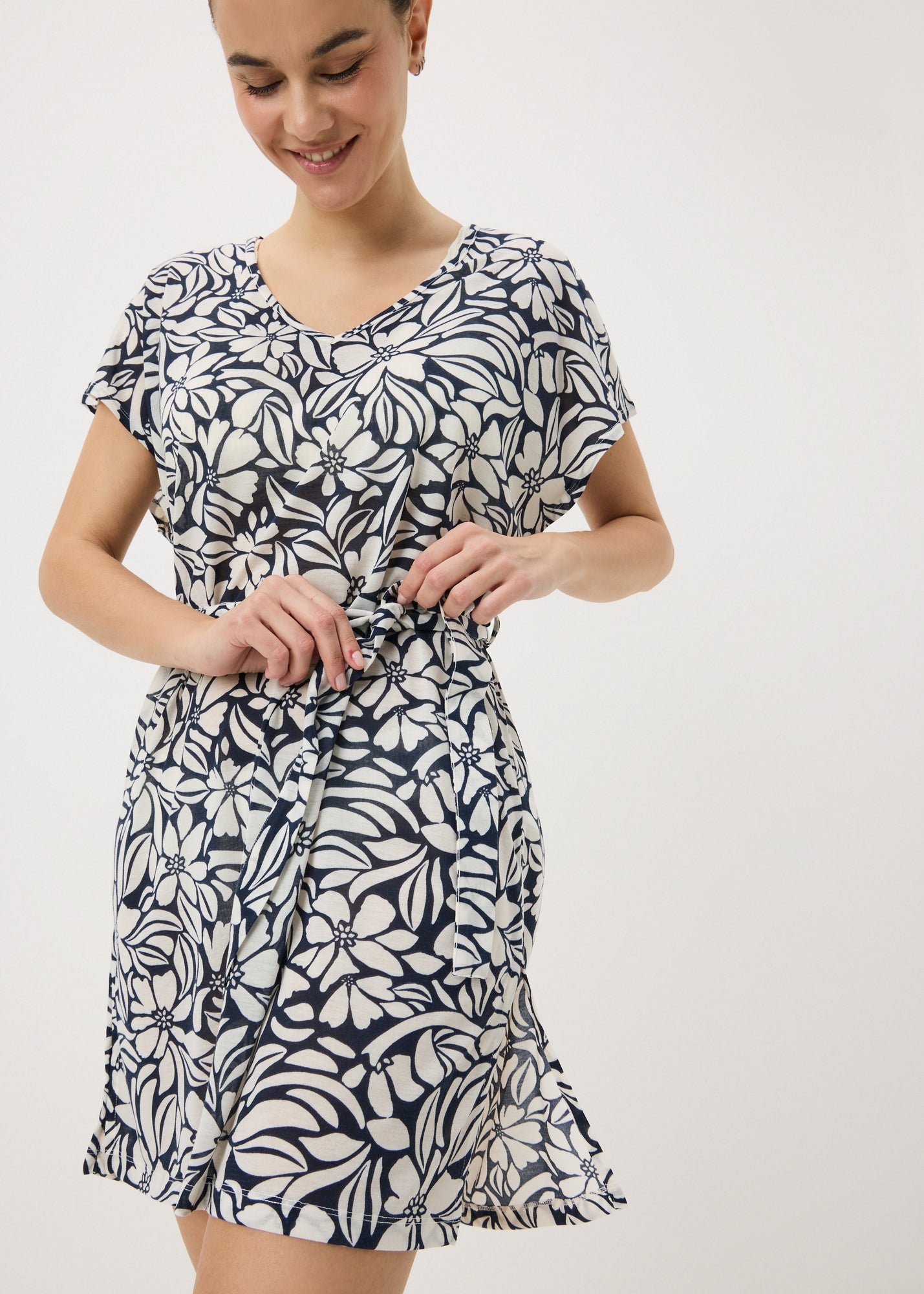 Navy Tropical Floral Jersey Kaftan - Extra small
