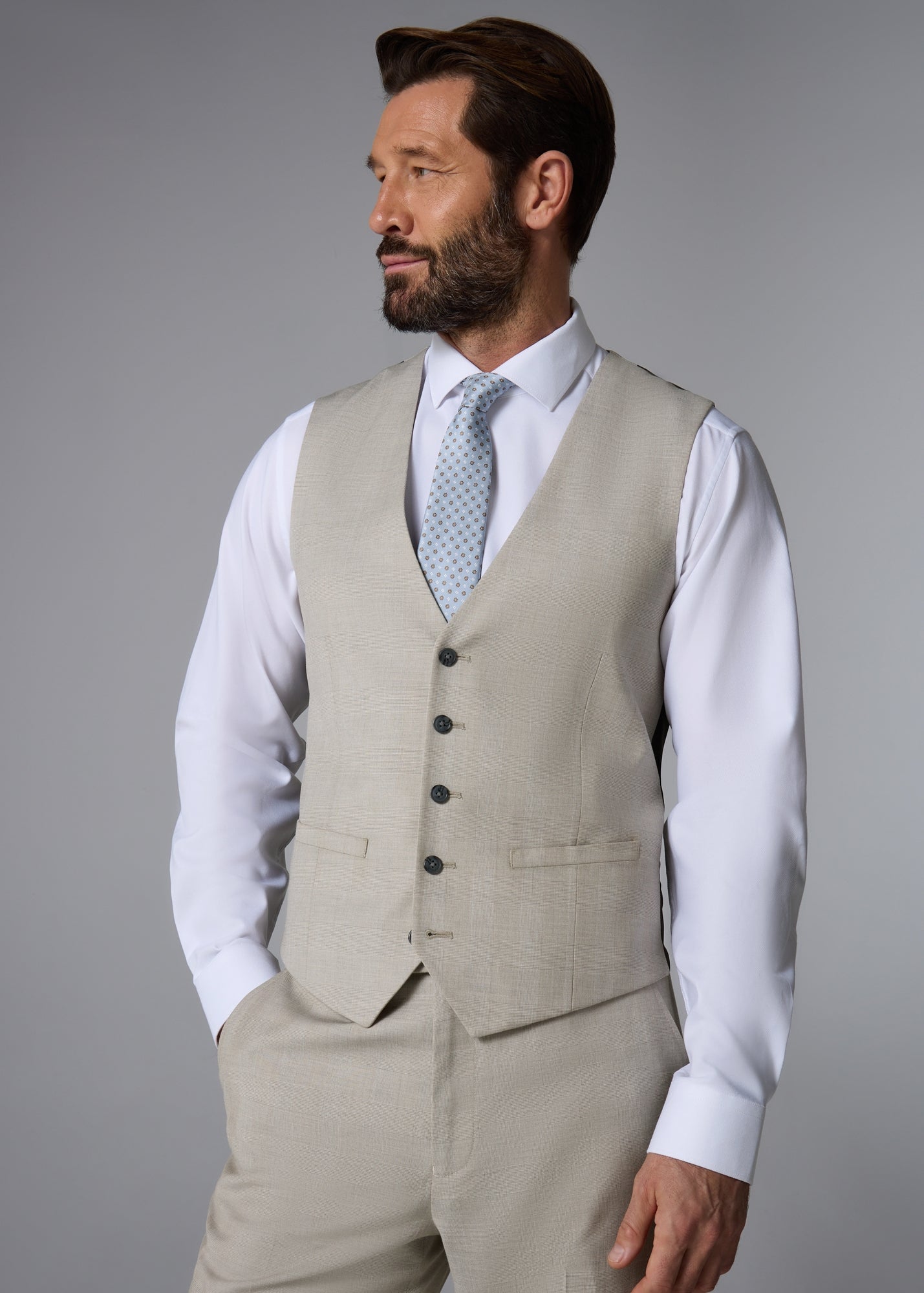 Taylor & Wright Carrington Stone Check Suit Waistcoat - Small