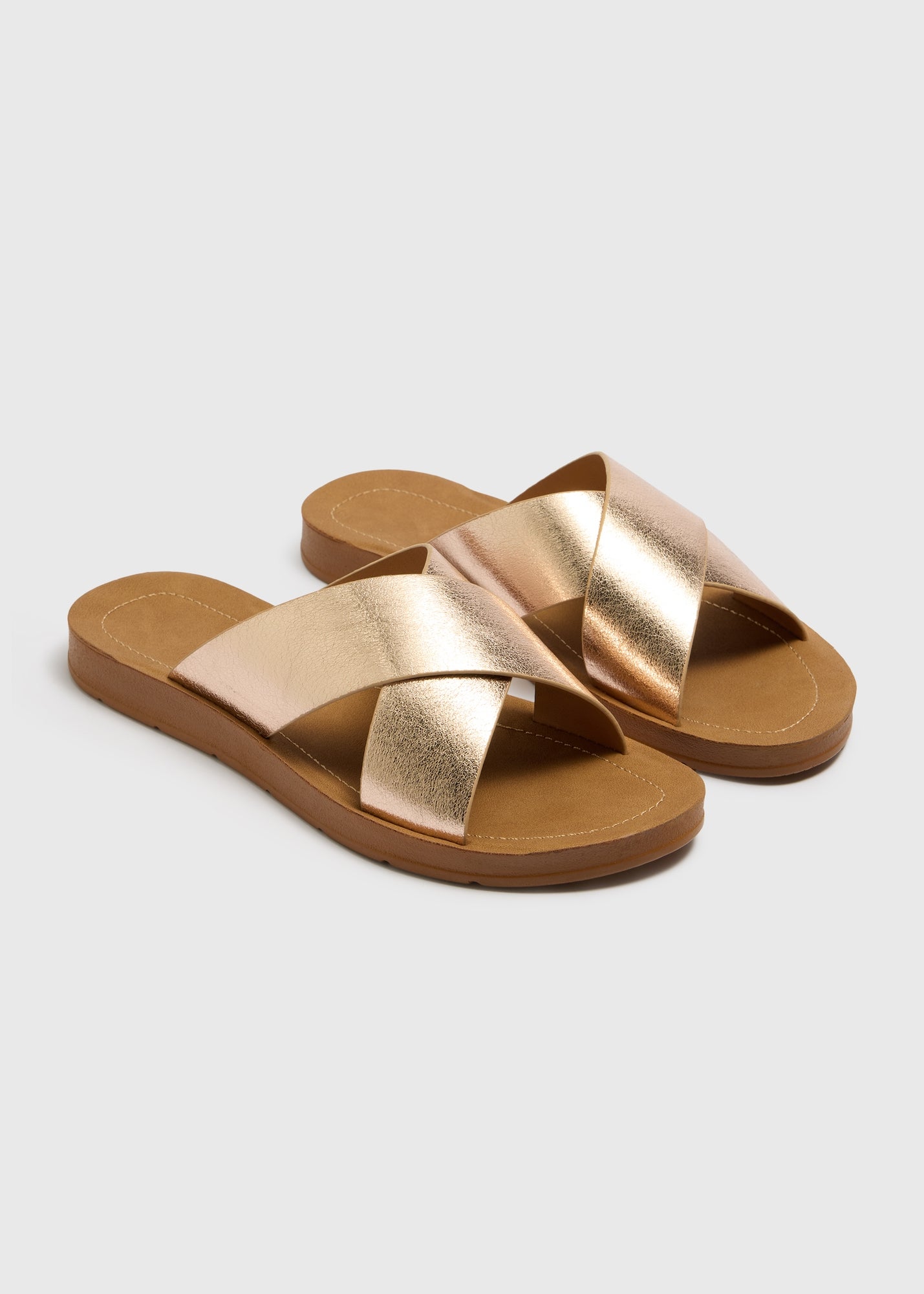 Soleflex Gold Cross Strap Sandals - Size 3