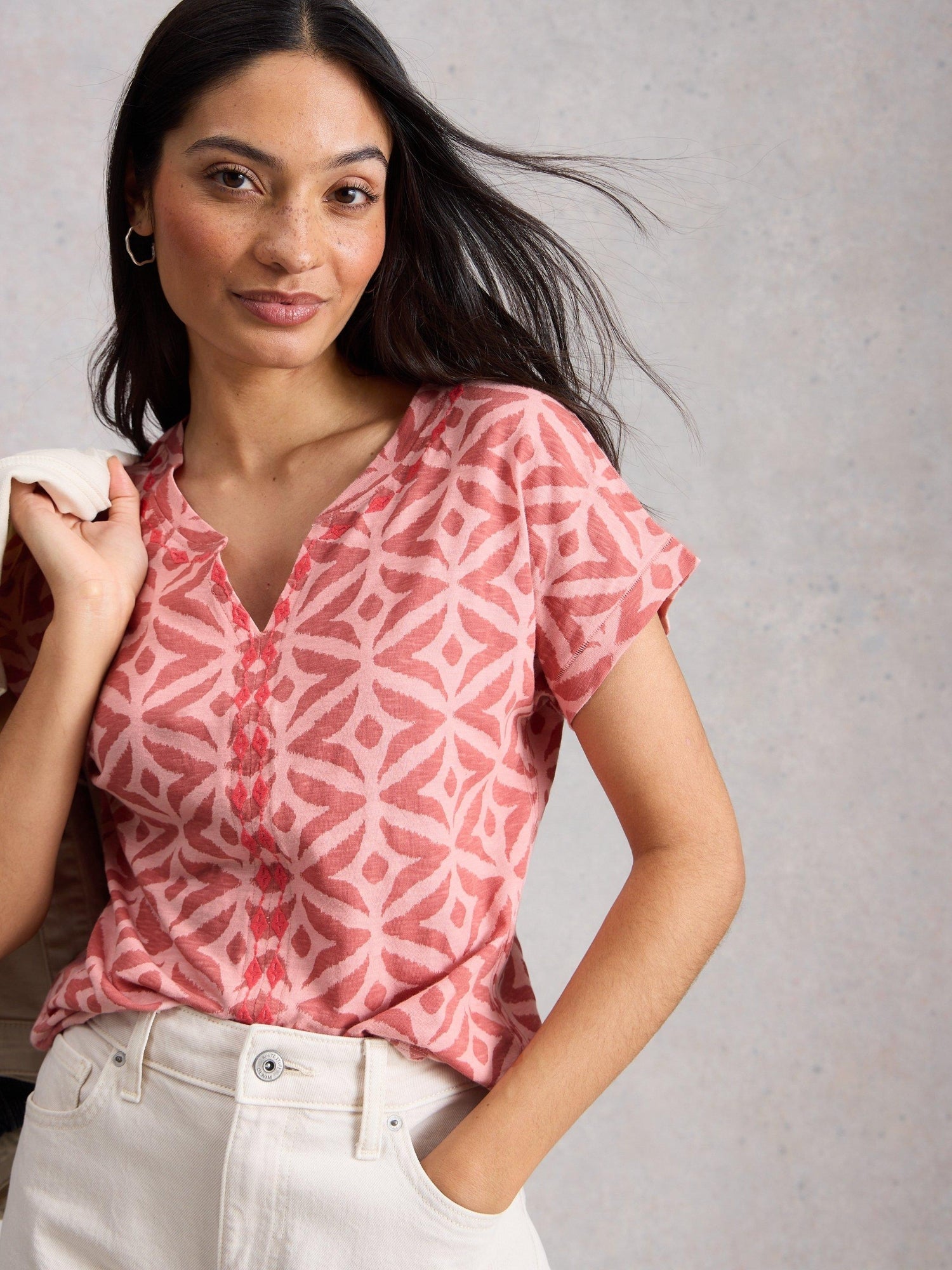 Besticktes T-Shirt Nelly - Pink Mlt - 52 | White Stuff
