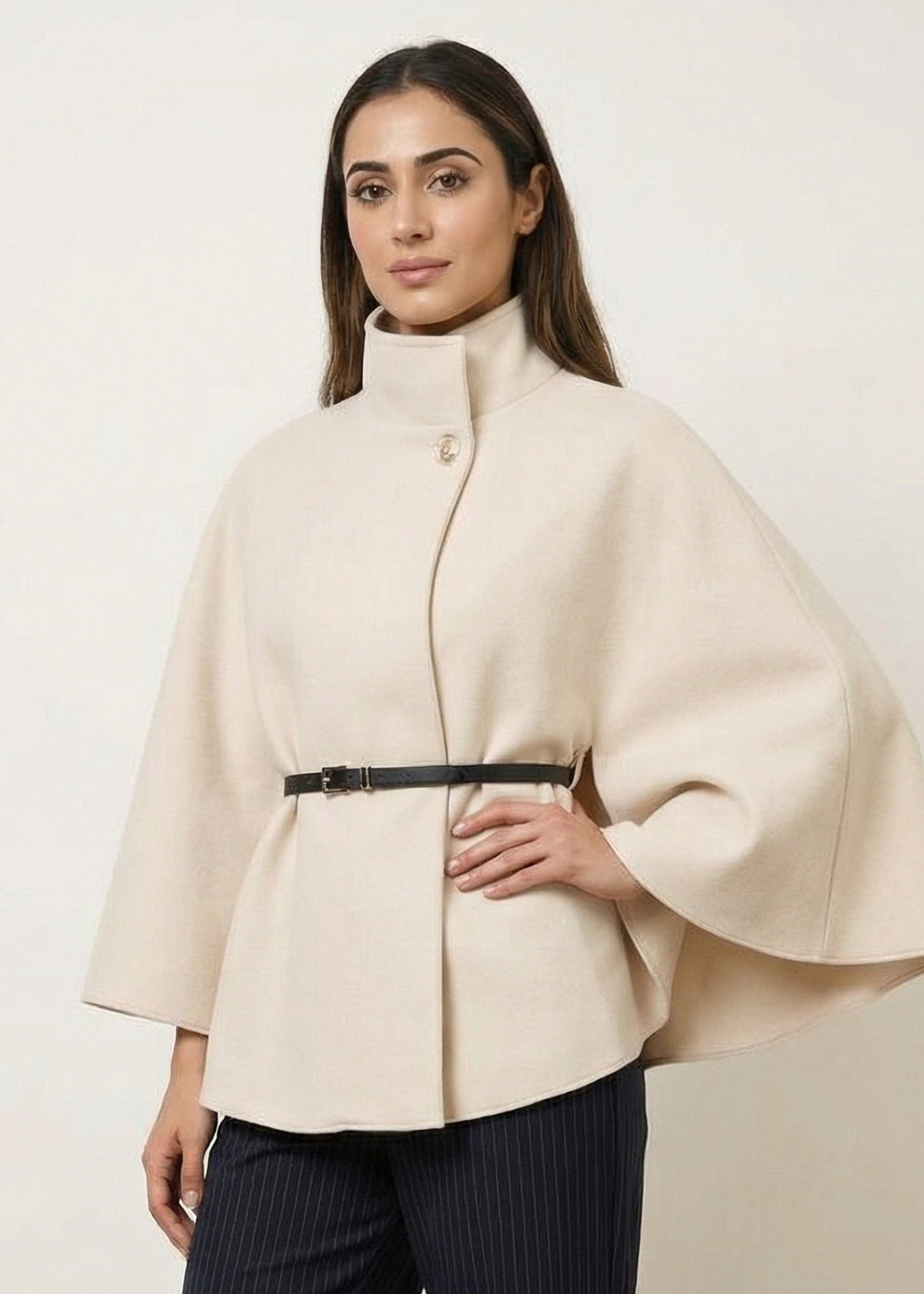 Blue Vanilla Stone Belted Cape Coat - One Size | Matalan