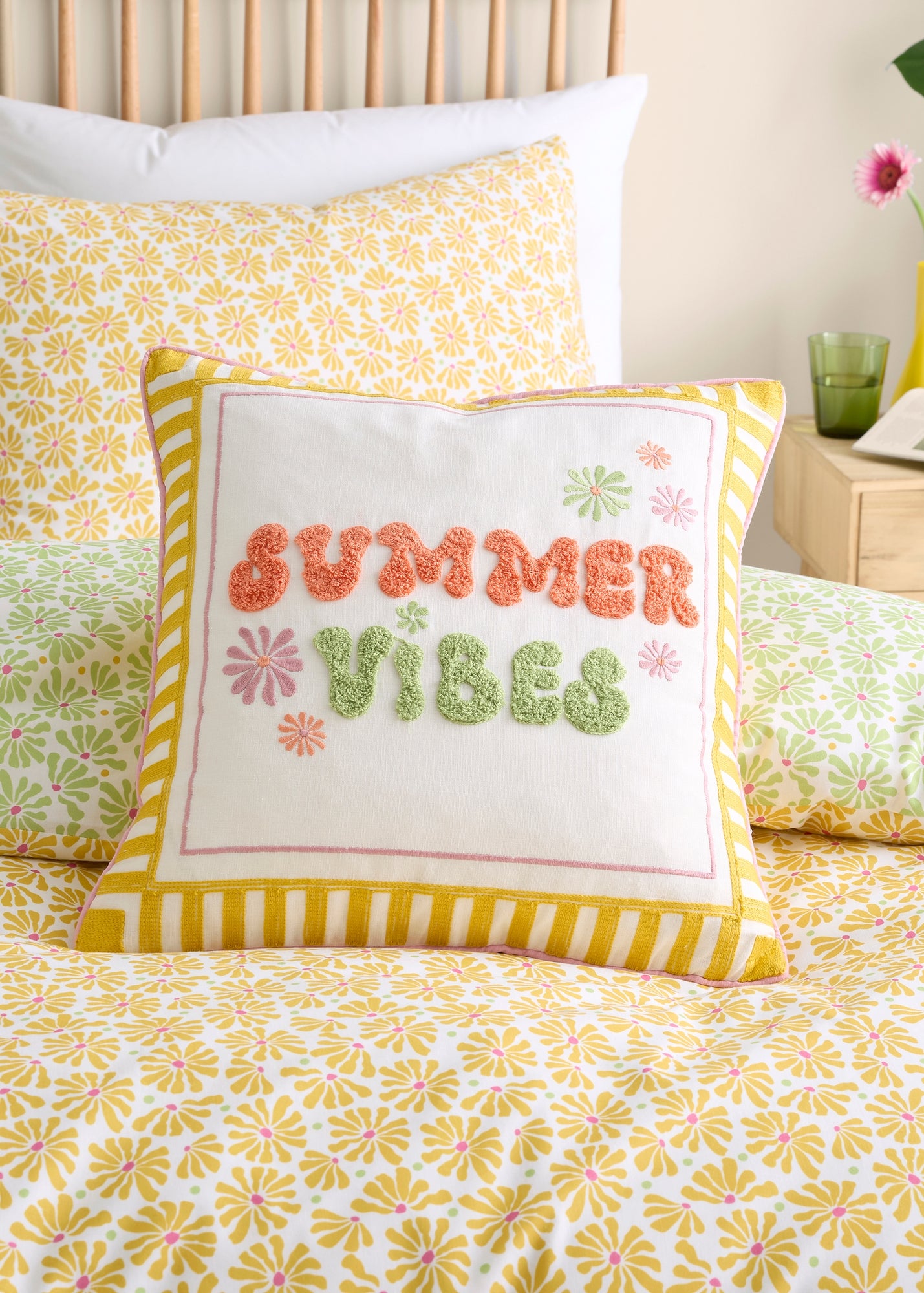 Fusion Summer Vibes Slogan EmroideredMulti Colour Filled Cushion - 43W ...