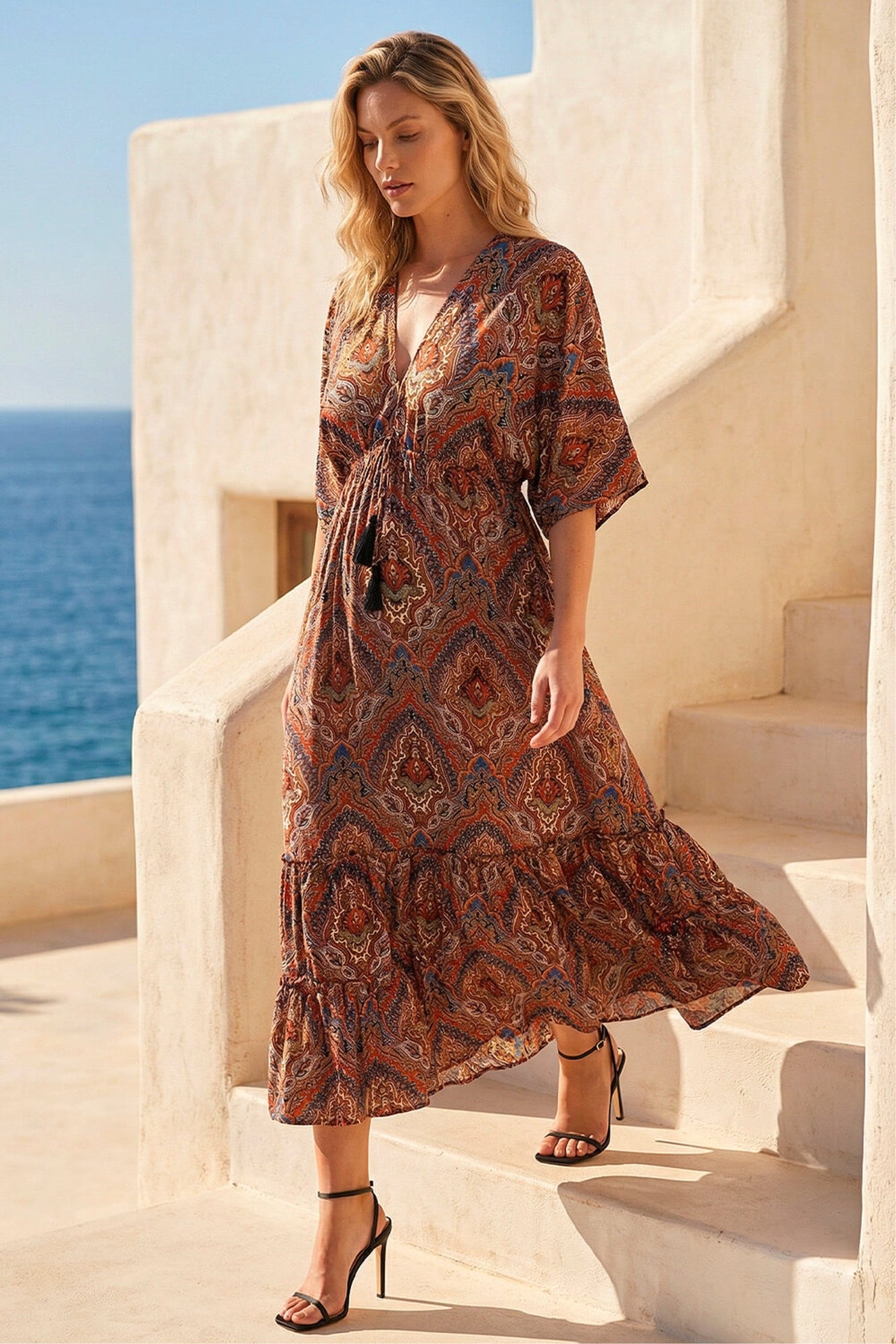 Roman Orange Paisley Boho Print Maxi Dress - 20 | Matalan