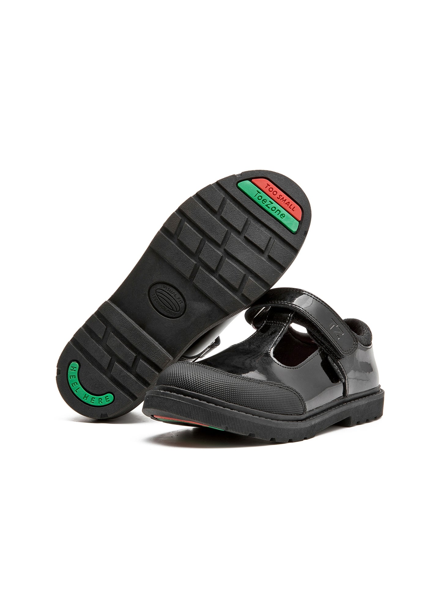 ToeZone Ava Black Patent Leather Bumper Rip Tape School Shoes - 11 ...