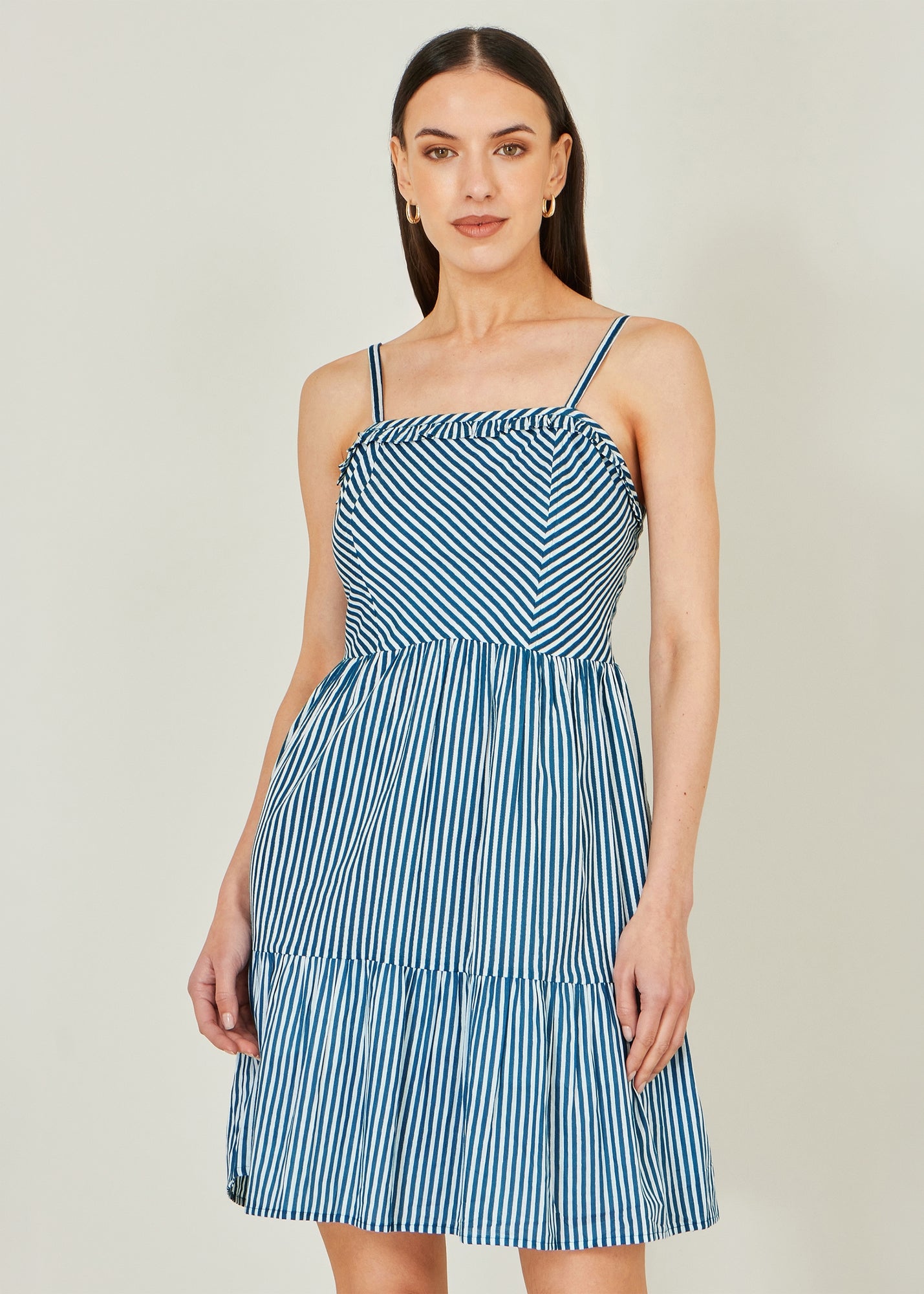 Yumi Blue Stripe Cotton Mini Sun Dress - 10 | Matalan